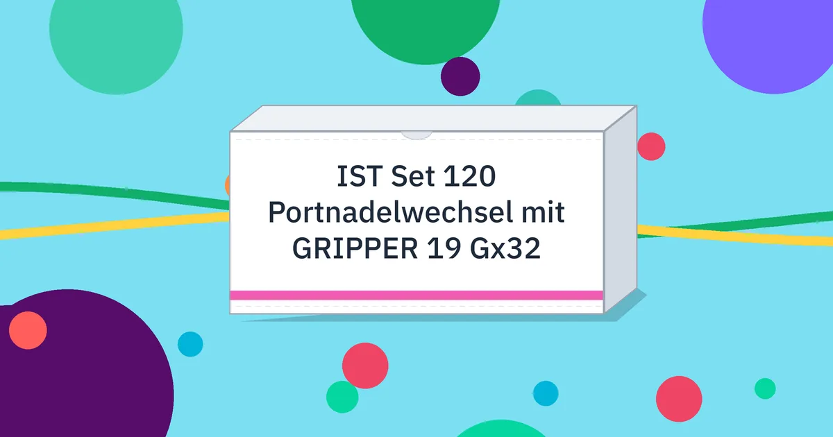 Symbolbild: Packung mit der Aufschrift IST Set 120 Portnadelwechsel mit GRIPPER 19 Gx32 (PZN 10049817) – Verfügbarkeit und Bezug in Apotheken in Frankfurt am Main