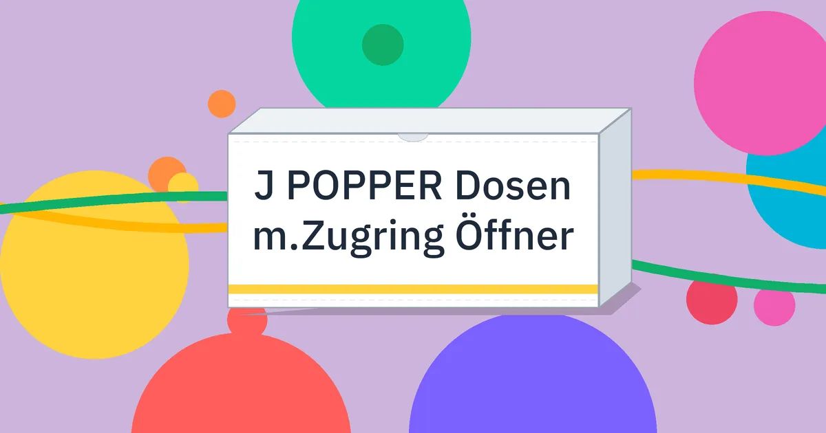 Symbolbild: Packung mit der Aufschrift J POPPER Dosen m.Zugring Öffner (PZN 07559319) – Verfügbarkeit und Bezug in Apotheken in Frankfurt am Main