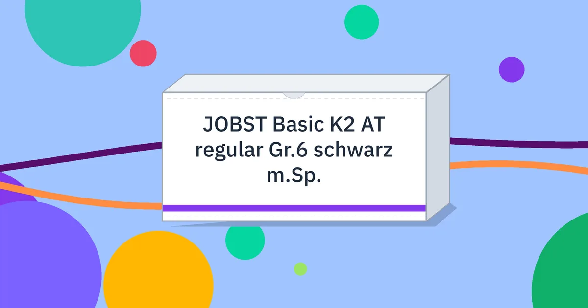 Symbolbild: Packung mit der Aufschrift JOBST Basic K2 AT regular Gr.6 schwarz m.Sp. (PZN 15312260) – Verfügbarkeit und Bezug in Apotheken in Frankfurt am Main