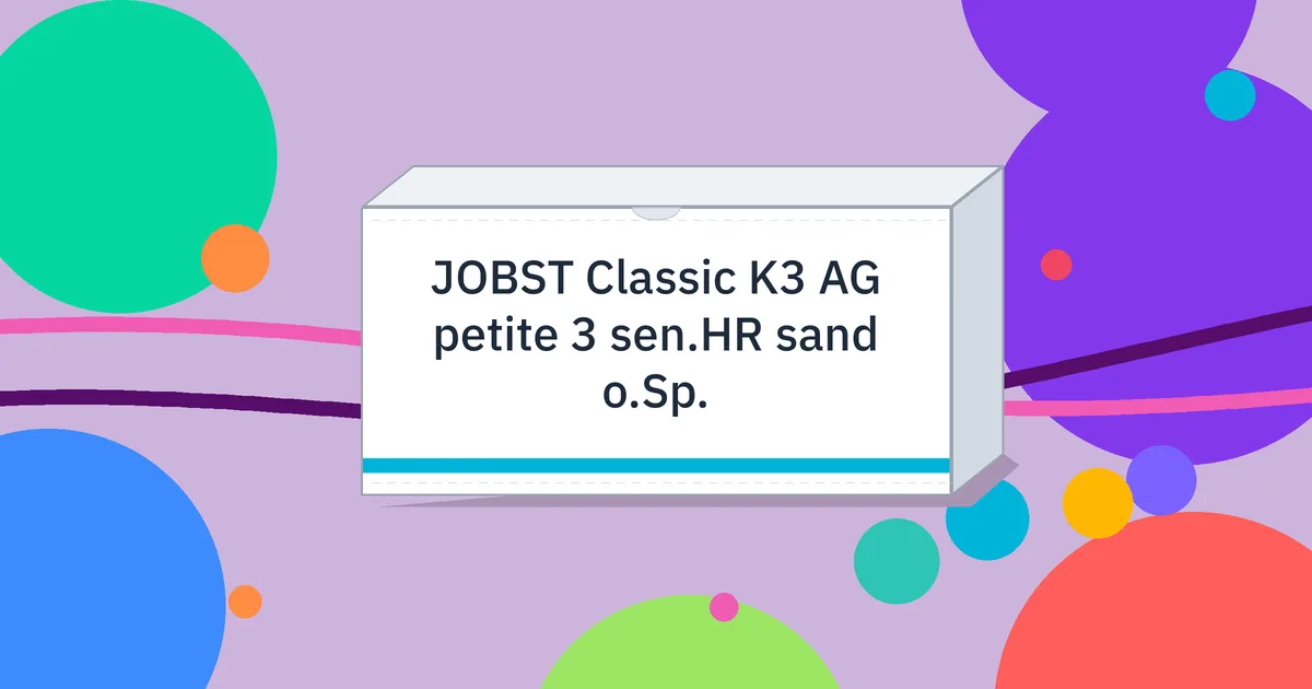 Symbolbild: Packung mit der Aufschrift JOBST Classic K3 AG petite 3 sen.HR sand o.Sp. (PZN 17956257) – Verfügbarkeit und Bezug in Apotheken in Frankfurt am Main