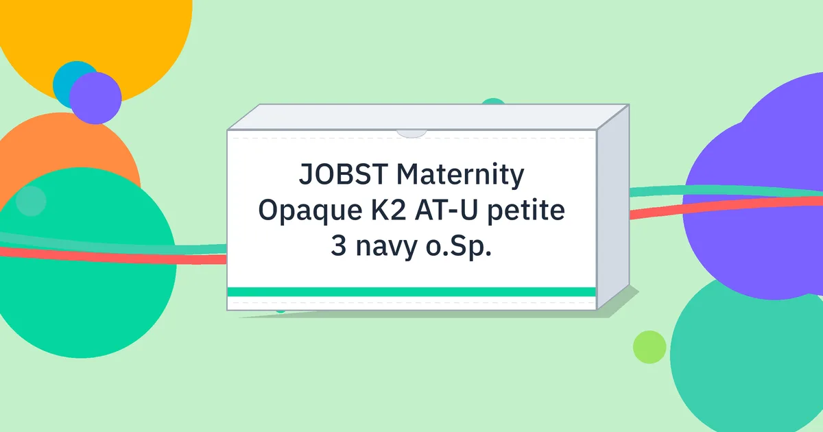 Symbolbild: Packung mit der Aufschrift JOBST Maternity Opaque K2 AT-U petite 3 navy o.Sp. (PZN 15861185) – Verfügbarkeit und Bezug in Apotheken in Frankfurt am Main