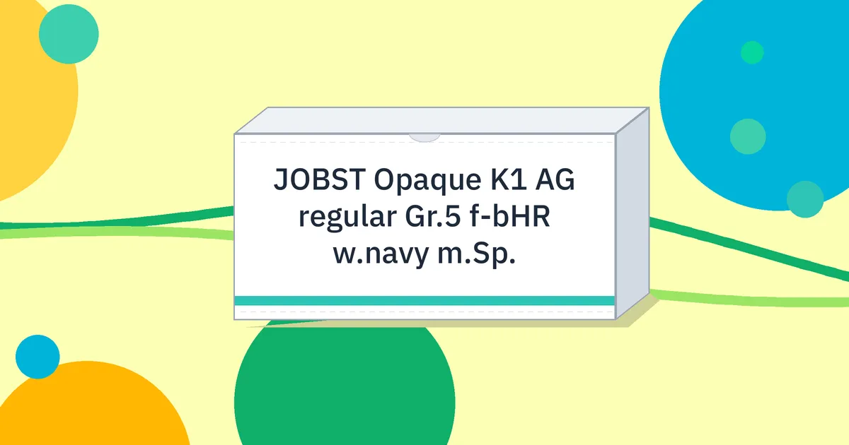 Symbolbild: Packung mit der Aufschrift JOBST Opaque K1 AG regular Gr.5 f-bHR w.navy m.Sp. (PZN 13091010) – Verfügbarkeit und Bezug in Apotheken in Frankfurt am Main