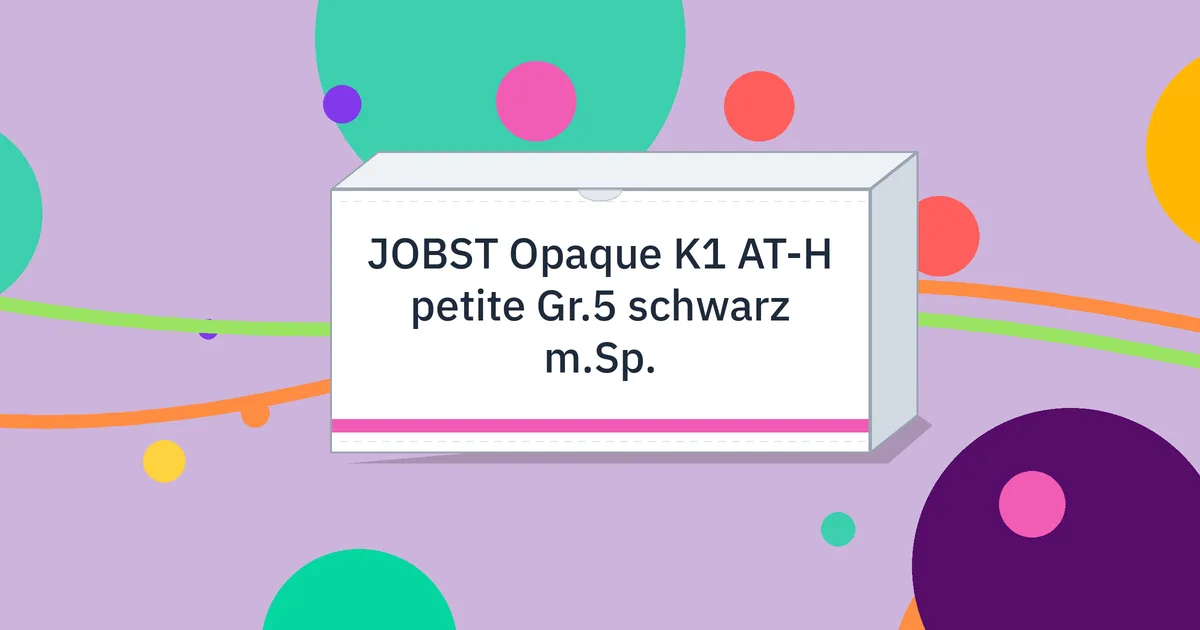 Symbolbild: Packung mit der Aufschrift JOBST Opaque K1 AT-H petite Gr.5 schwarz m.Sp. (PZN 13102133) – Verfügbarkeit und Bezug in Apotheken in Frankfurt am Main