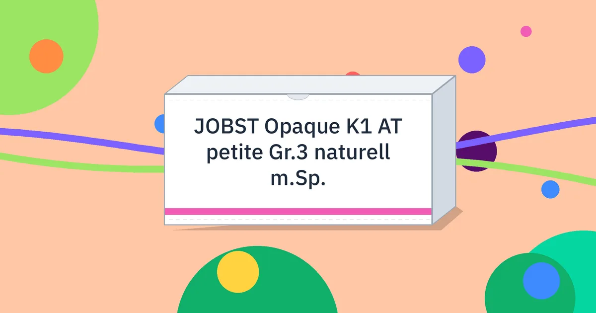 Symbolbild: Packung mit der Aufschrift JOBST Opaque K1 AT petite Gr.3 naturell m.Sp. (PZN 13103701) – Verfügbarkeit und Bezug in Apotheken in Frankfurt am Main