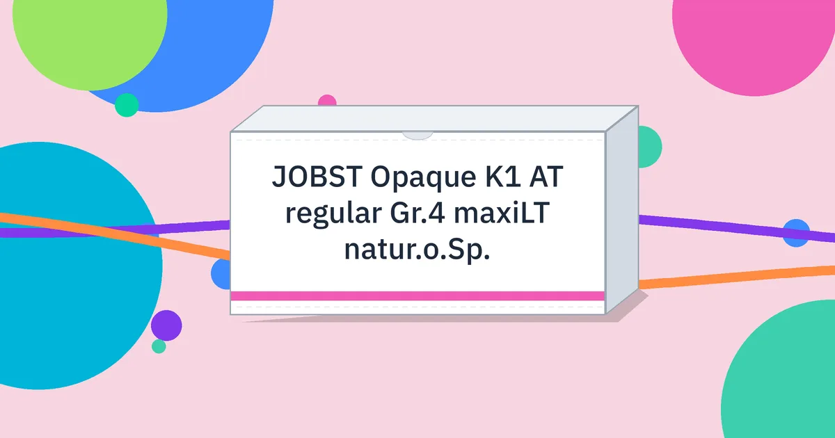 Symbolbild: Packung mit der Aufschrift JOBST Opaque K1 AT regular Gr.4 maxiLT natur.o.Sp. (PZN 13106622) – Verfügbarkeit und Bezug in Apotheken in Frankfurt am Main