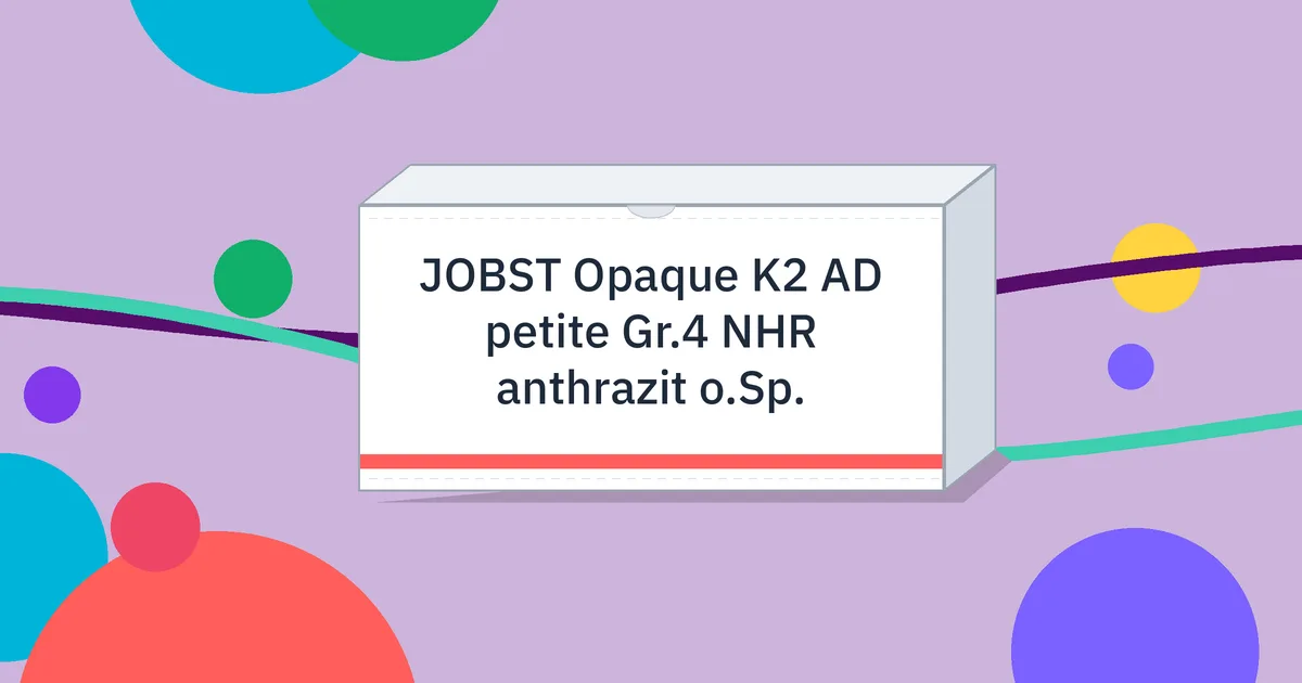 Symbolbild: Packung mit der Aufschrift JOBST Opaque K2 AD petite Gr.4 NHR anthrazit o.Sp. (PZN 16279458) – Verfügbarkeit und Bezug in Apotheken in Frankfurt am Main