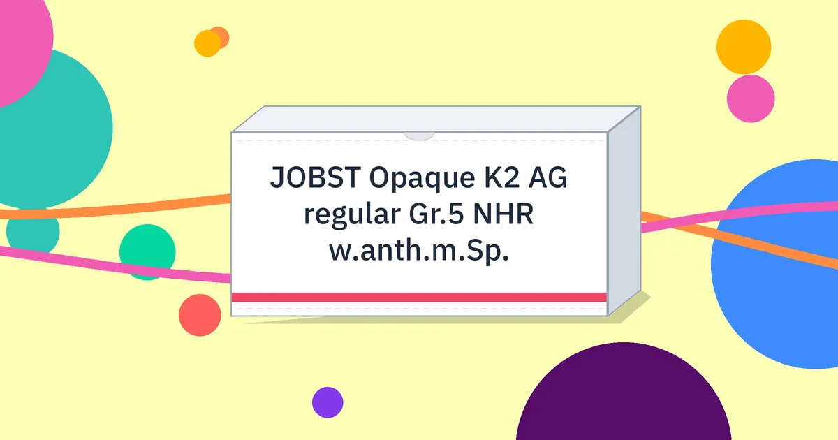 Symbolbild: Packung mit der Aufschrift JOBST Opaque K2 AG regular Gr.5 NHR w.anth.m.Sp. (PZN 16279719) – Verfügbarkeit und Bezug in Apotheken in Frankfurt am Main