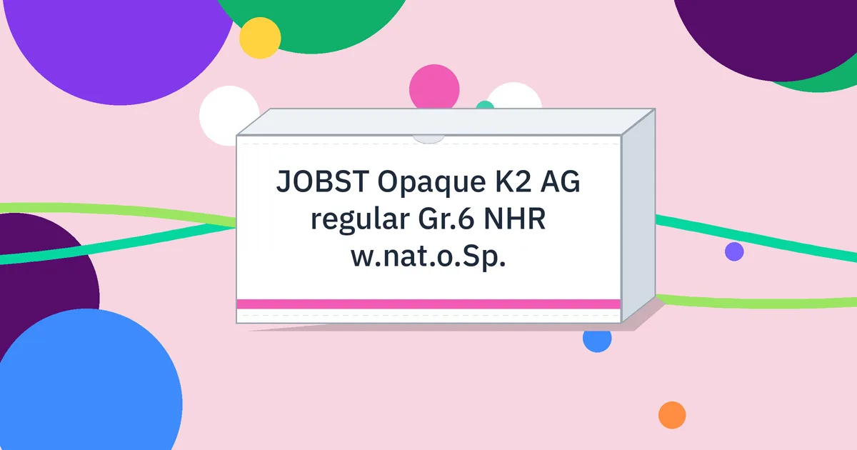 Symbolbild: Packung mit der Aufschrift JOBST Opaque K2 AG regular Gr.6 NHR w.nat.o.Sp. (PZN 11253678) – Verfügbarkeit und Bezug in Apotheken in Frankfurt am Main