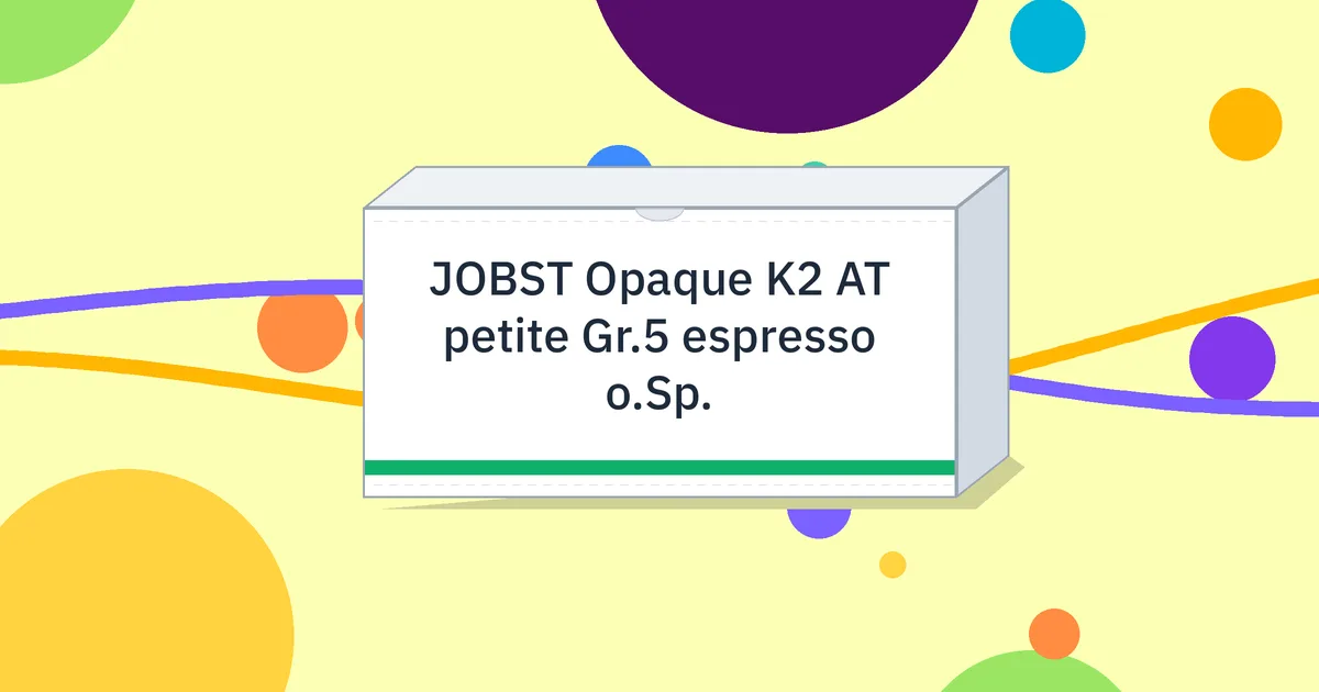 Symbolbild: Packung mit der Aufschrift JOBST Opaque K2 AT petite Gr.5 espresso o.Sp. (PZN 16291554) – Verfügbarkeit und Bezug in Apotheken in Frankfurt am Main