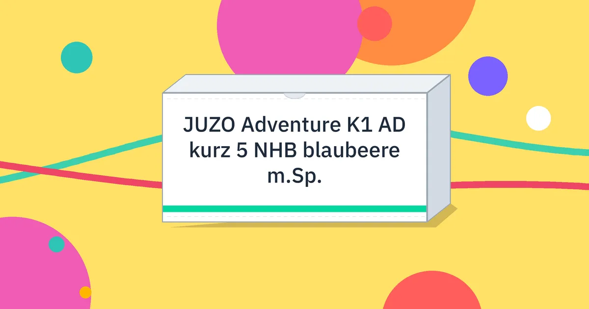 Symbolbild: Packung mit der Aufschrift JUZO Adventure K1 AD kurz 5 NHB blaubeere m.Sp. (PZN 16346597) – Verfügbarkeit und Bezug in Apotheken in Frankfurt am Main