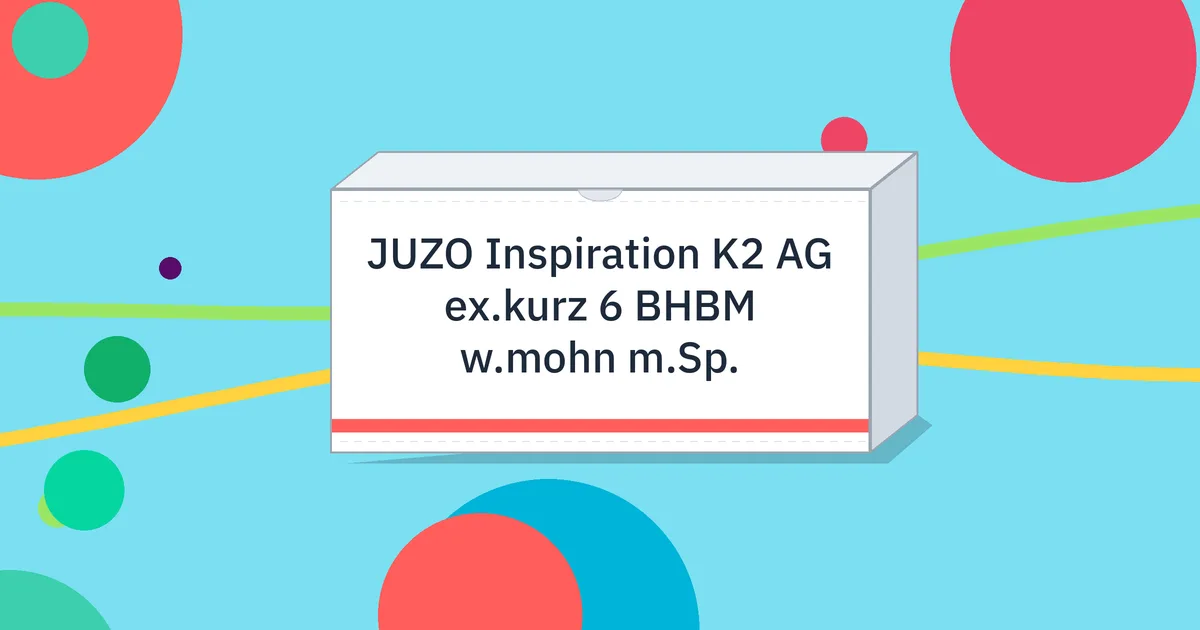 Symbolbild: Packung mit der Aufschrift JUZO Inspiration K2 AG ex.kurz 6 BHBM w.mohn m.Sp. (PZN 14884267) – Verfügbarkeit und Bezug in Apotheken in Frankfurt am Main