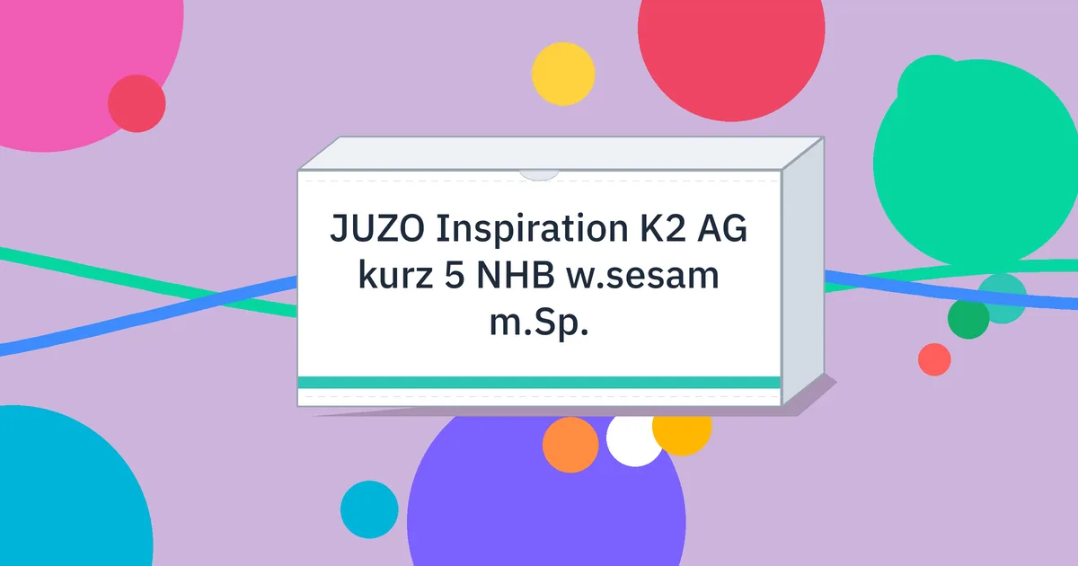 Symbolbild: Packung mit der Aufschrift JUZO Inspiration K2 AG kurz 5 NHB w.sesam m.Sp. (PZN 14950076) – Verfügbarkeit und Bezug in Apotheken in Frankfurt am Main