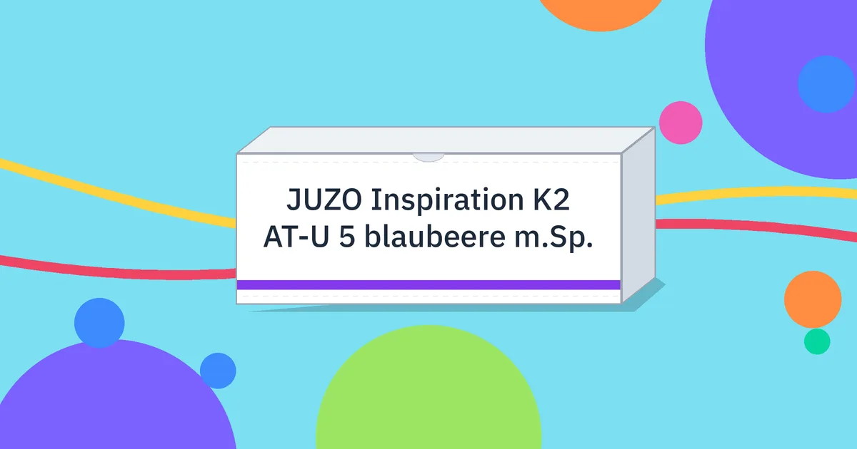 Symbolbild: Packung mit der Aufschrift JUZO Inspiration K2 AT-U 5 blaubeere m.Sp. (PZN 14928295) – Verfügbarkeit und Bezug in Apotheken in Frankfurt am Main