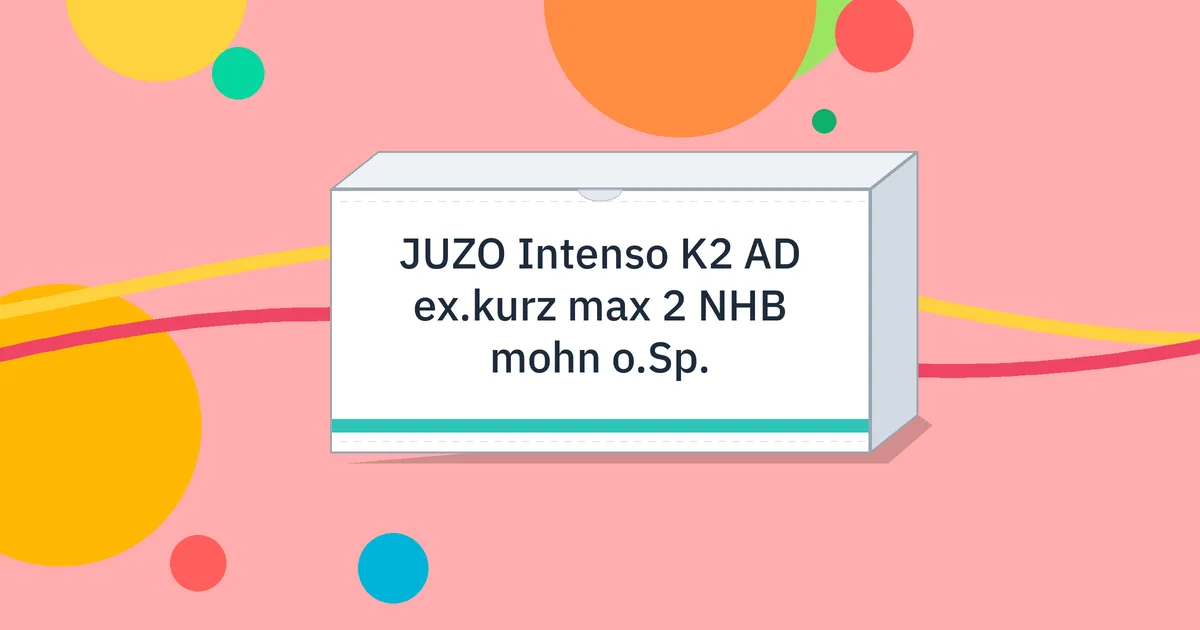 Symbolbild: Packung mit der Aufschrift JUZO Intenso K2 AD ex.kurz max 2 NHB mohn o.Sp. (PZN 18621139) – Verfügbarkeit und Bezug in Apotheken in Frankfurt am Main