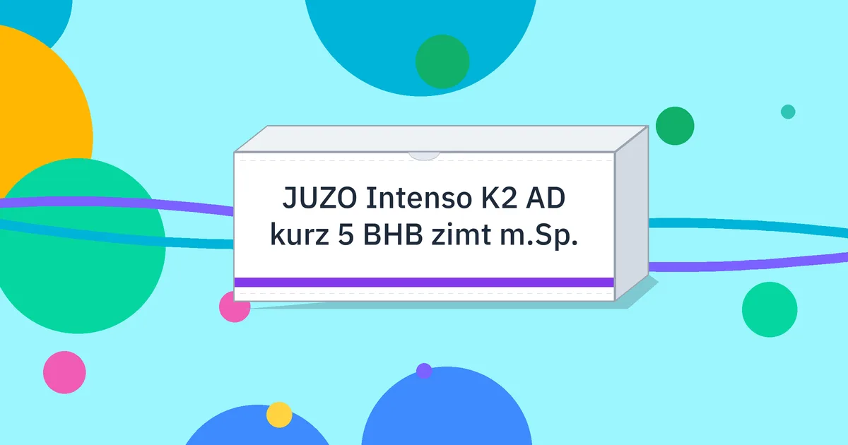 Symbolbild: Packung mit der Aufschrift JUZO Intenso K2 AD kurz 5 BHB zimt m.Sp. (PZN 18614441) – Verfügbarkeit und Bezug in Apotheken in Frankfurt am Main
