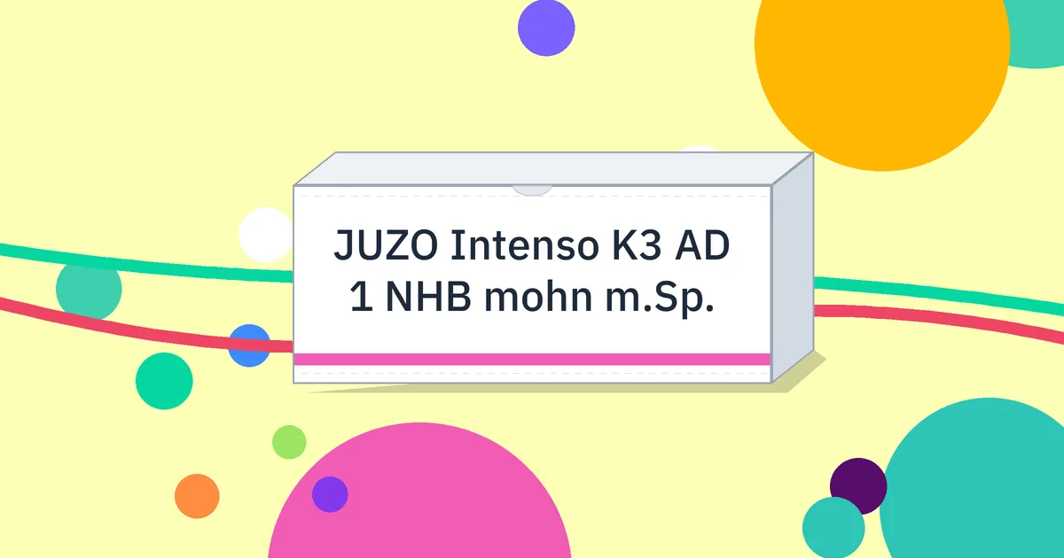 Symbolbild: Packung mit der Aufschrift JUZO Intenso K3 AD 1 NHB mohn m.Sp. (PZN 18631089) – Verfügbarkeit und Bezug in Apotheken in Frankfurt am Main