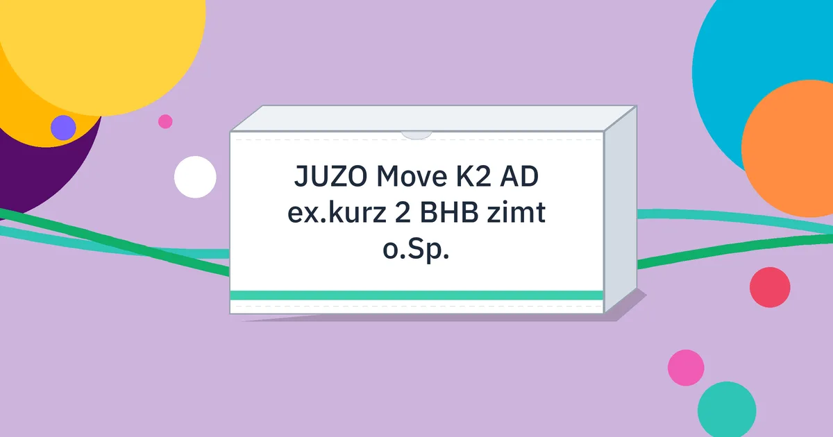 Symbolbild: Packung mit der Aufschrift JUZO Move K2 AD ex.kurz 2 BHB zimt o.Sp. (PZN 18510902) – Verfügbarkeit und Bezug in Apotheken in Frankfurt am Main