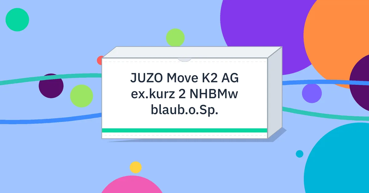 Symbolbild: Packung mit der Aufschrift JUZO Move K2 AG ex.kurz 2 NHBMw blaub.o.Sp. (PZN 18564996) – Verfügbarkeit und Bezug in Apotheken in Frankfurt am Main