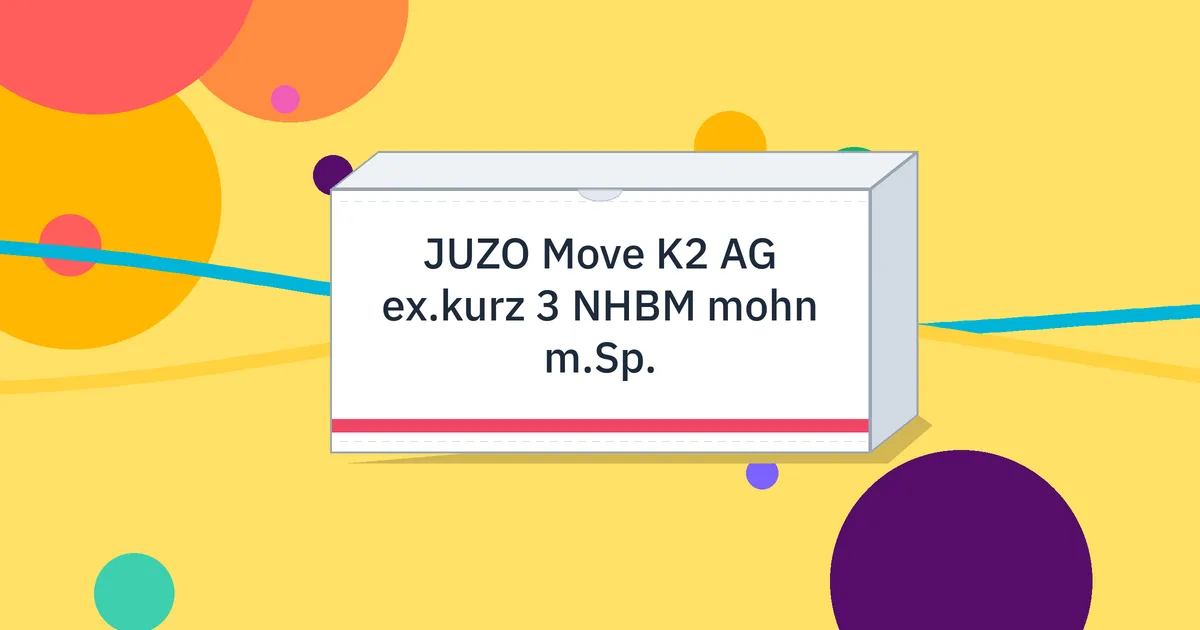 Symbolbild: Packung mit der Aufschrift JUZO Move K2 AG ex.kurz 3 NHBM mohn m.Sp. (PZN 18562862) – Verfügbarkeit und Bezug in Apotheken in Frankfurt am Main