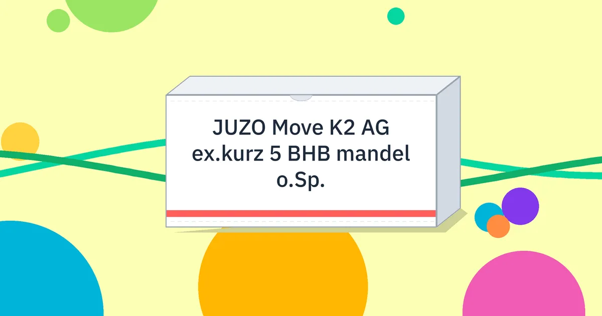 Symbolbild: Packung mit der Aufschrift JUZO Move K2 AG ex.kurz 5 BHB mandel o.Sp. (PZN 16639282) – Verfügbarkeit und Bezug in Apotheken in Frankfurt am Main