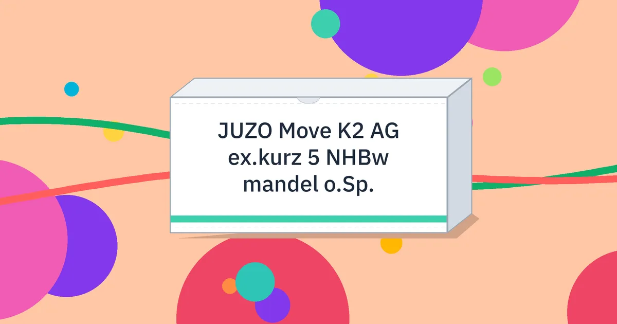 Symbolbild: Packung mit der Aufschrift JUZO Move K2 AG ex.kurz 5 NHBw mandel o.Sp. (PZN 16641178) – Verfügbarkeit und Bezug in Apotheken in Frankfurt am Main