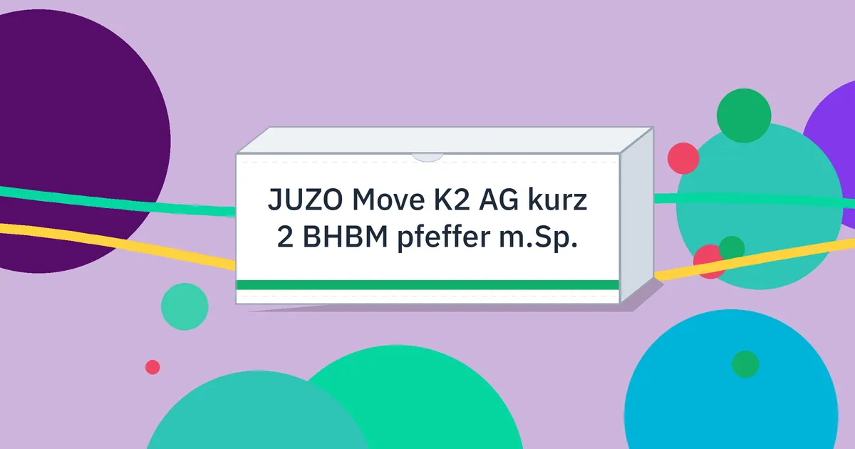 Symbolbild: Packung mit der Aufschrift JUZO Move K2 AG kurz 2 BHBM pfeffer m.Sp. (PZN 16647689) – Verfügbarkeit und Bezug in Apotheken in Frankfurt am Main