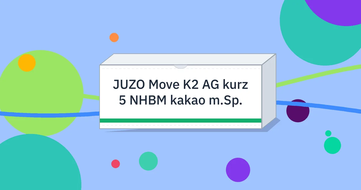 Symbolbild: Packung mit der Aufschrift JUZO Move K2 AG kurz 5 NHBM kakao m.Sp. (PZN 18559015) – Verfügbarkeit und Bezug in Apotheken in Frankfurt am Main
