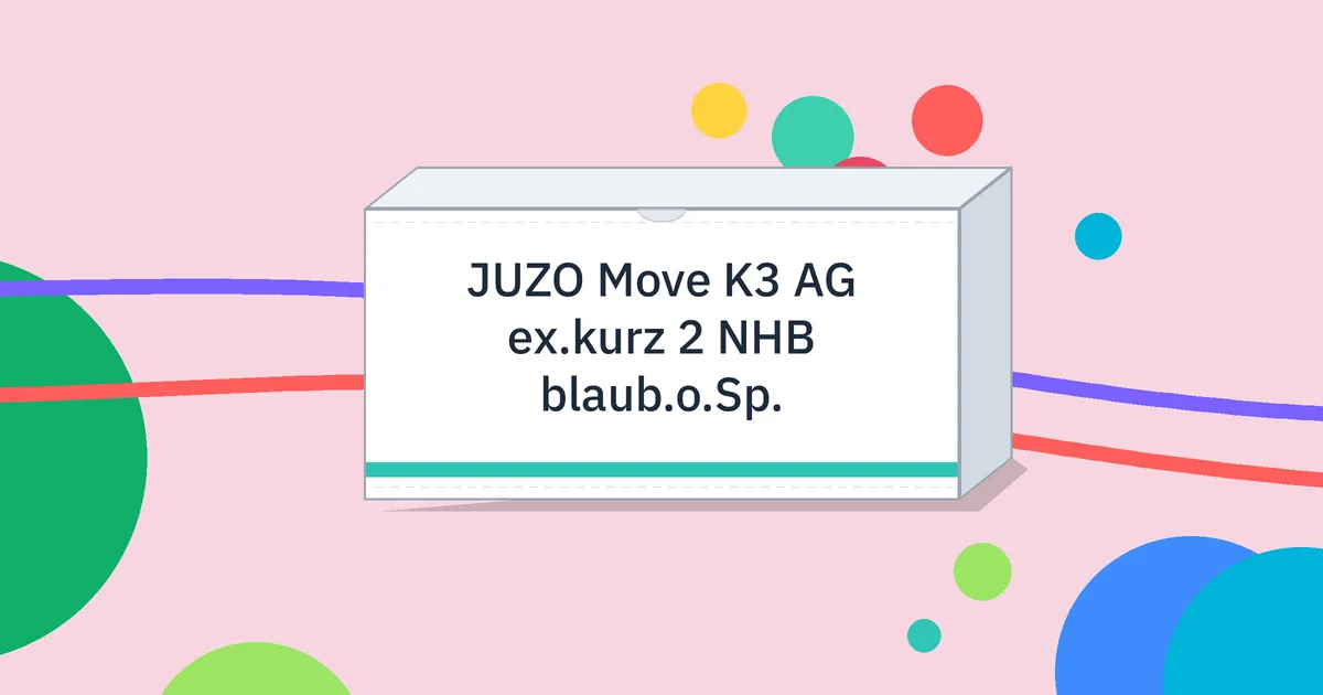 Symbolbild: Packung mit der Aufschrift JUZO Move K3 AG ex.kurz 2 NHB blaub.o.Sp. (PZN 18596909) – Verfügbarkeit und Bezug in Apotheken in Frankfurt am Main