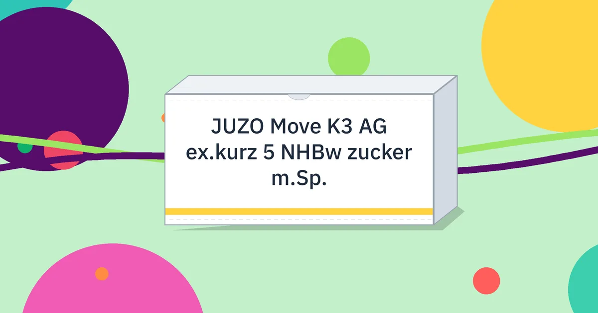 Symbolbild: Packung mit der Aufschrift JUZO Move K3 AG ex.kurz 5 NHBw zucker m.Sp. (PZN 18582379) – Verfügbarkeit und Bezug in Apotheken in Frankfurt am Main