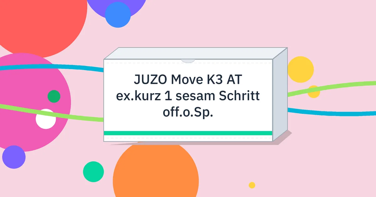 Symbolbild: Packung mit der Aufschrift JUZO Move K3 AT ex.kurz 1 sesam Schritt off.o.Sp. (PZN 20682036) – Verfügbarkeit und Bezug in Apotheken in Frankfurt am Main