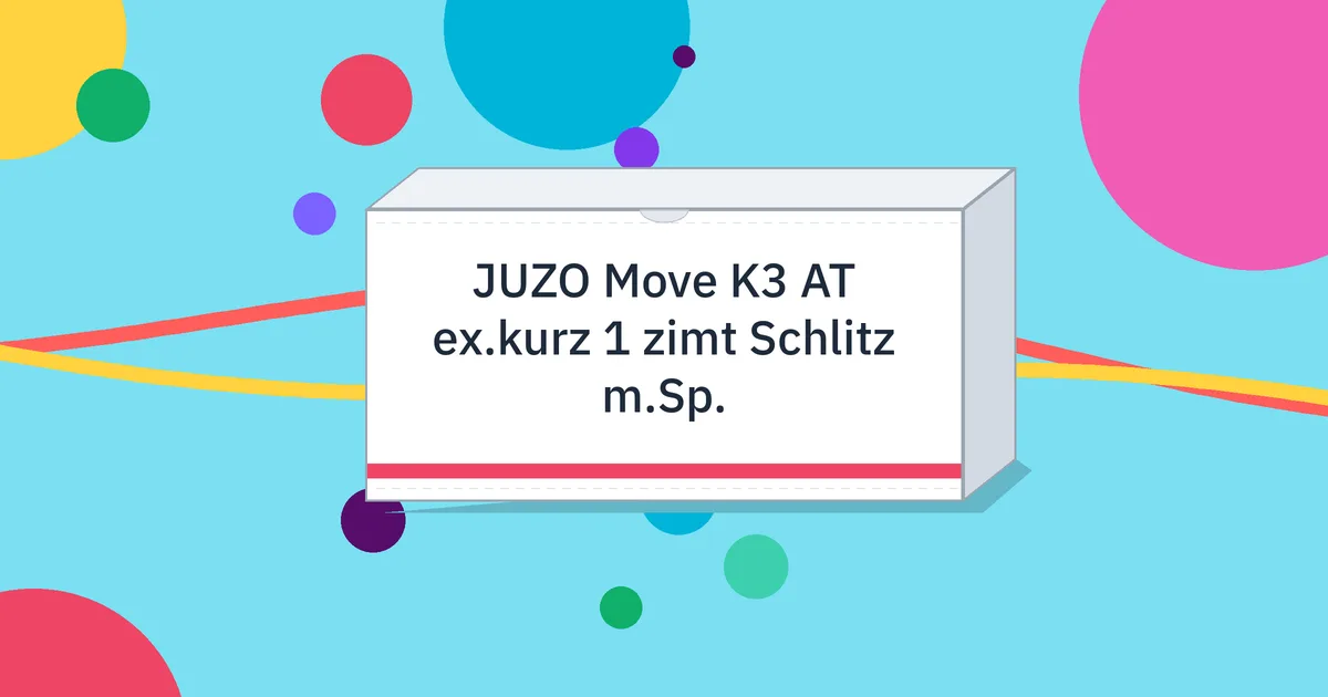 Symbolbild: Packung mit der Aufschrift JUZO Move K3 AT ex.kurz 1 zimt Schlitz m.Sp. (PZN 20680965) – Verfügbarkeit und Bezug in Apotheken in Frankfurt am Main