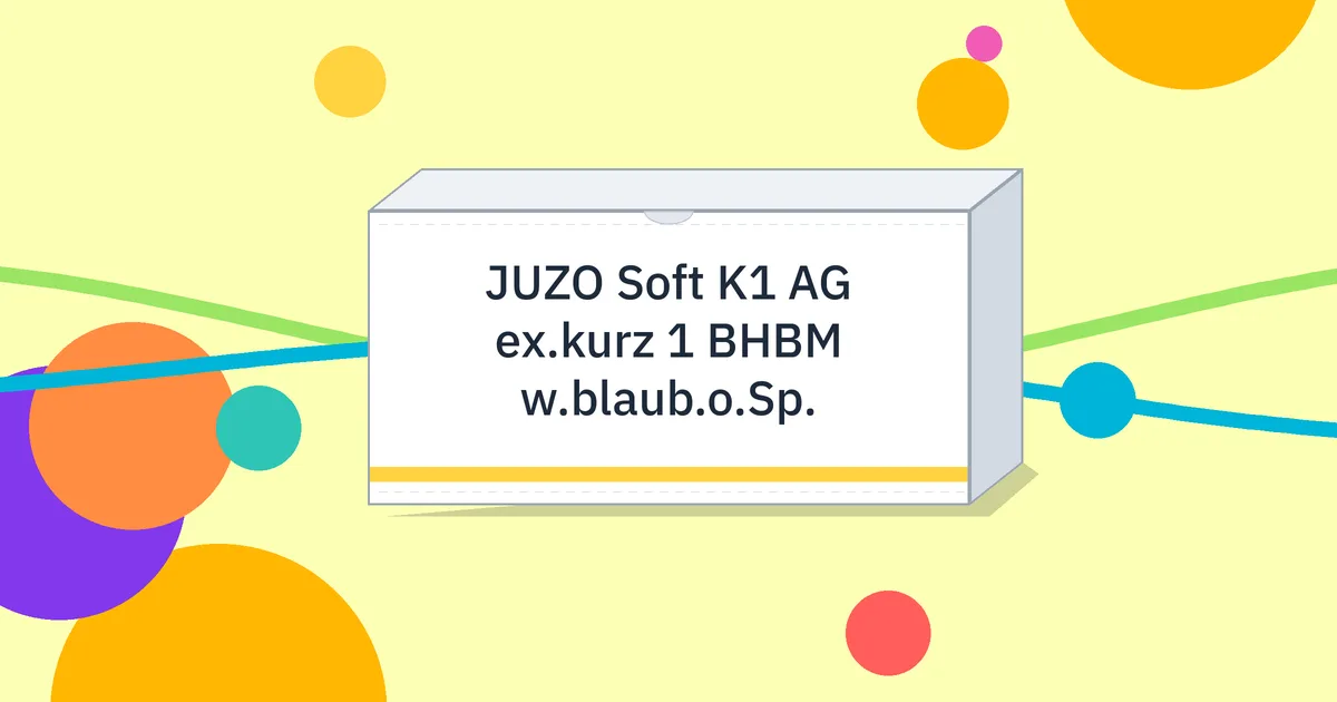 Symbolbild: Packung mit der Aufschrift JUZO Soft K1 AG ex.kurz 1 BHBM w.blaub.o.Sp. (PZN 14866281) – Verfügbarkeit und Bezug in Apotheken in Frankfurt am Main
