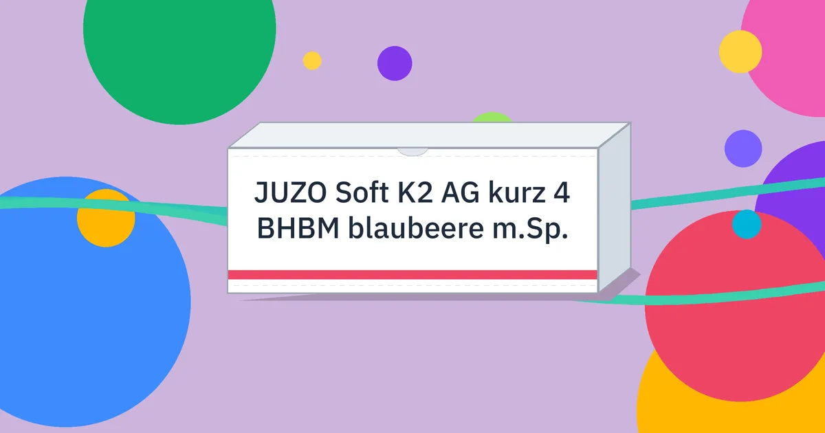 Symbolbild: Packung mit der Aufschrift JUZO Soft K2 AG kurz 4 BHBM blaubeere m.Sp. (PZN 14859714) – Verfügbarkeit und Bezug in Apotheken in Frankfurt am Main