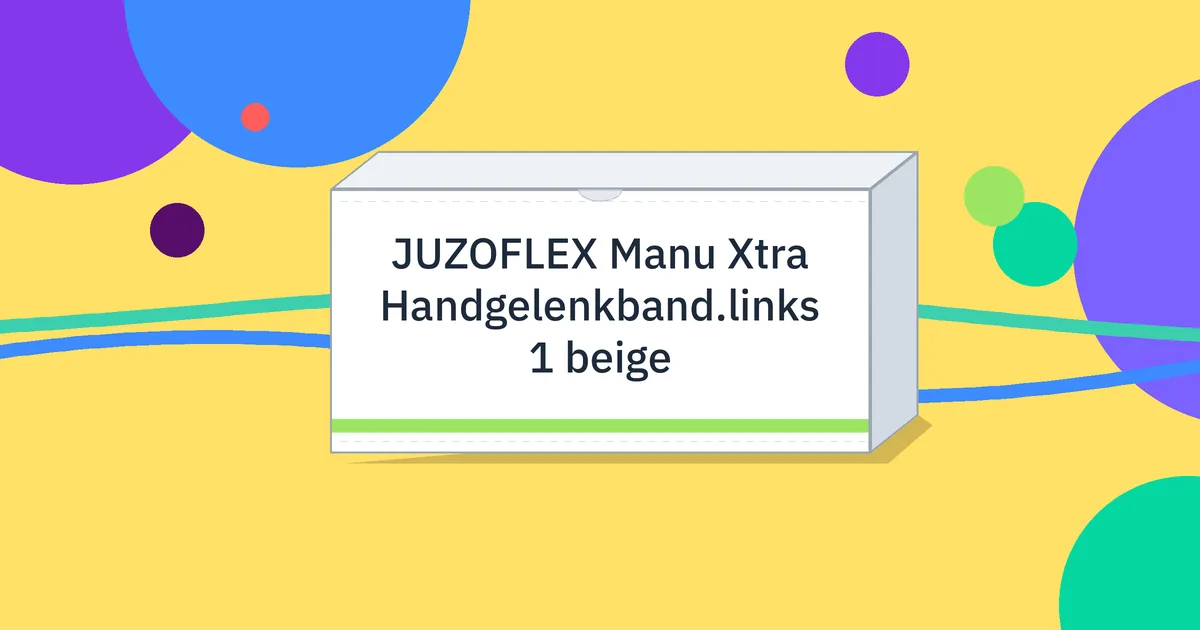 Symbolbild: Packung mit der Aufschrift JUZOFLEX Manu Xtra Handgelenkband.links 1 beige (PZN 16635249) – Verfügbarkeit und Bezug in Apotheken in Frankfurt am Main