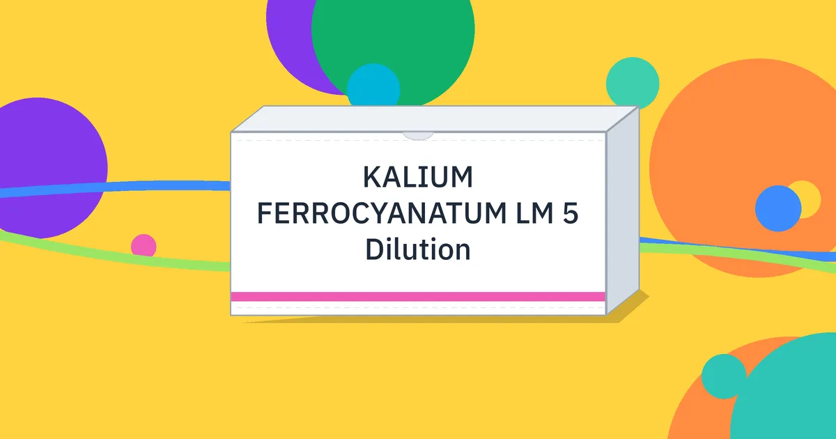 Symbolbild: Packung mit der Aufschrift KALIUM FERROCYANATUM LM 5 Dilution (PZN 12920958) – Verfügbarkeit und Bezug in Apotheken in Frankfurt am Main