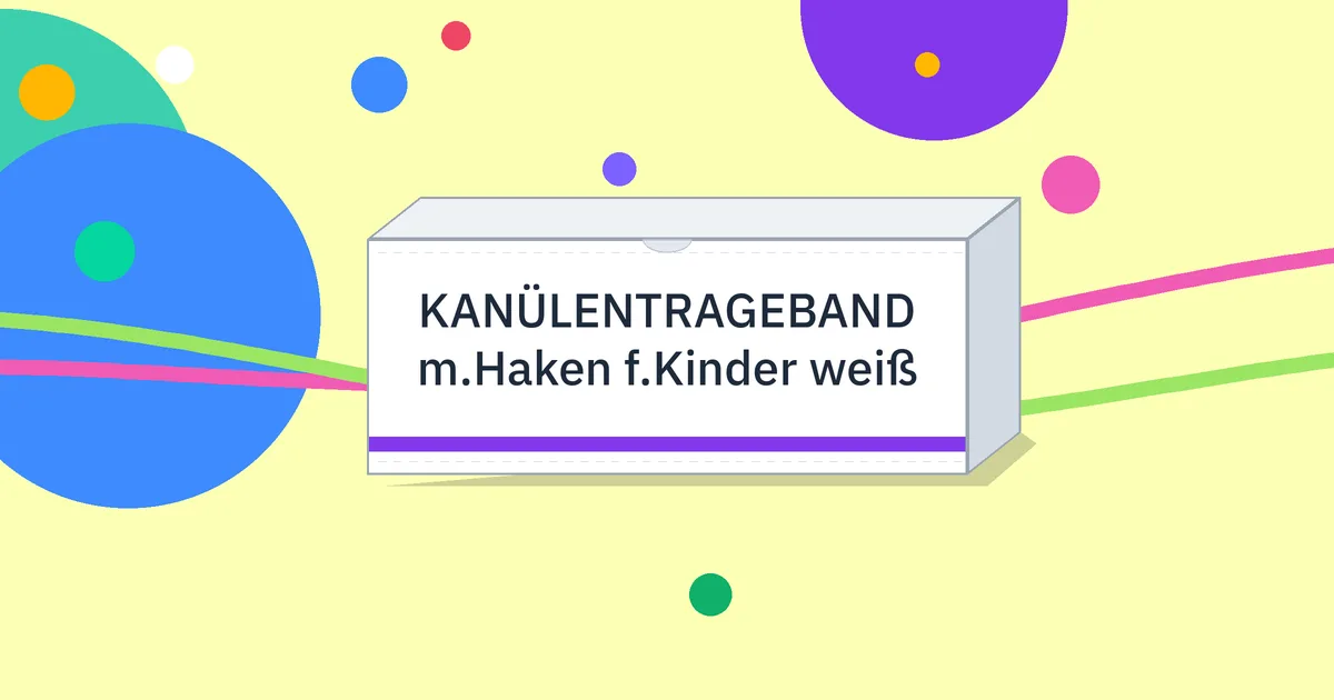Symbolbild: Packung mit der Aufschrift KANÜLENTRAGEBAND m.Haken f.Kinder weiß (PZN 04310967) – Verfügbarkeit und Bezug in Apotheken in Frankfurt am Main