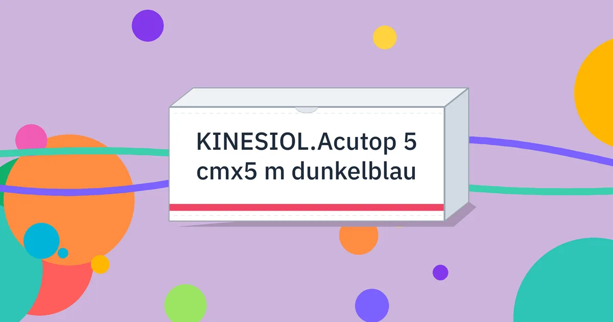 Symbolbild: Packung mit der Aufschrift KINESIOL.Acutop 5 cmx5 m dunkelblau (PZN 11139994) – Verfügbarkeit und Bezug in Apotheken in Frankfurt am Main