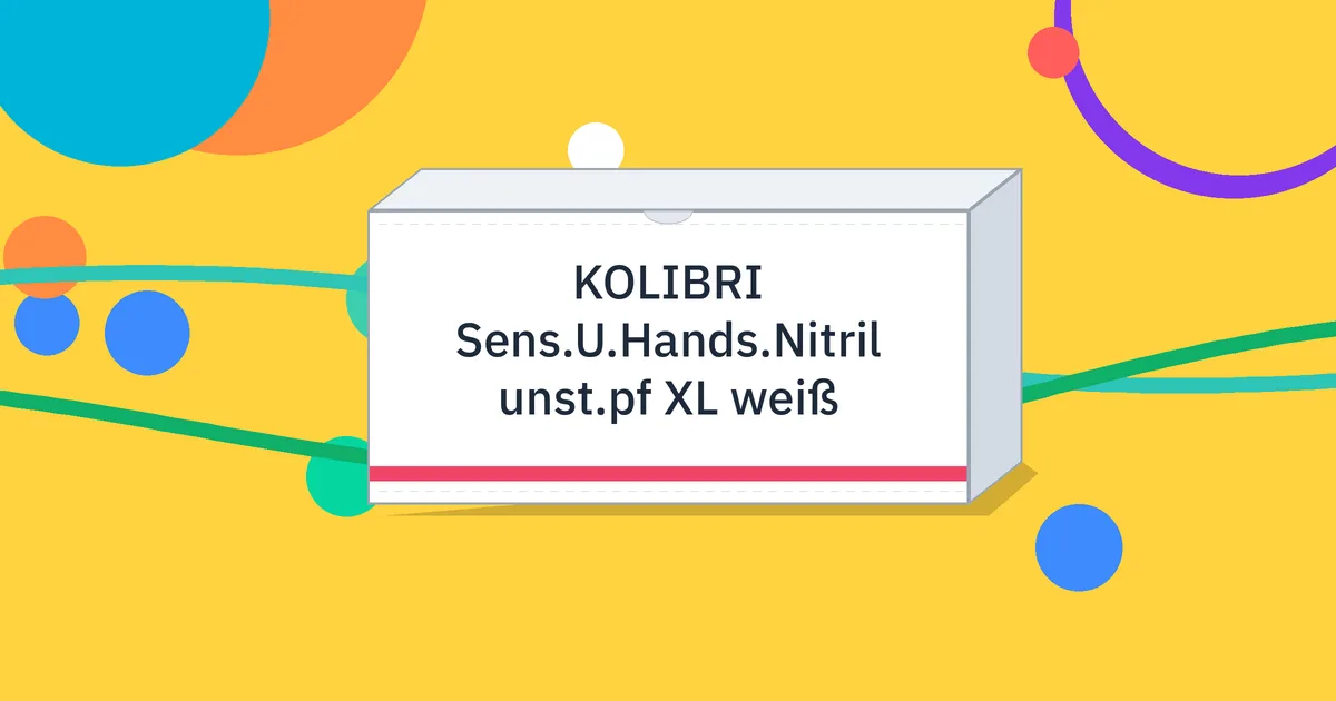 Symbolbild: Packung mit der Aufschrift KOLIBRI Sens.U.Hands.Nitril unst.pf XL weiß (PZN 15199148) – Verfügbarkeit und Bezug in Apotheken in Frankfurt am Main