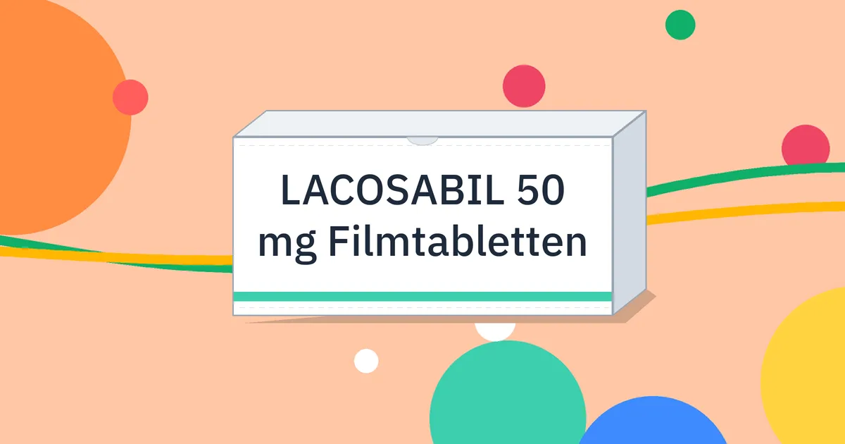 Symbolbild: Packung mit der Aufschrift LACOSABIL 50 mg Filmtabletten (PZN 18032199) – Verfügbarkeit und Bezug in Apotheken in Frankfurt am Main