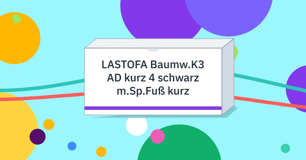 Symbolbild: Packung mit der Aufschrift LASTOFA Baumw.K3 AD kurz 4 schwarz m.Sp.Fuß kurz (PZN 01953601) – Verfügbarkeit und Bezug in Apotheken in Frankfurt am Main
