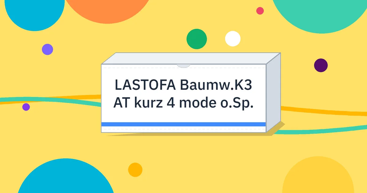Symbolbild: Packung mit der Aufschrift LASTOFA Baumw.K3 AT kurz 4 mode o.Sp. (PZN 01959207) – Verfügbarkeit und Bezug in Apotheken in Frankfurt am Main