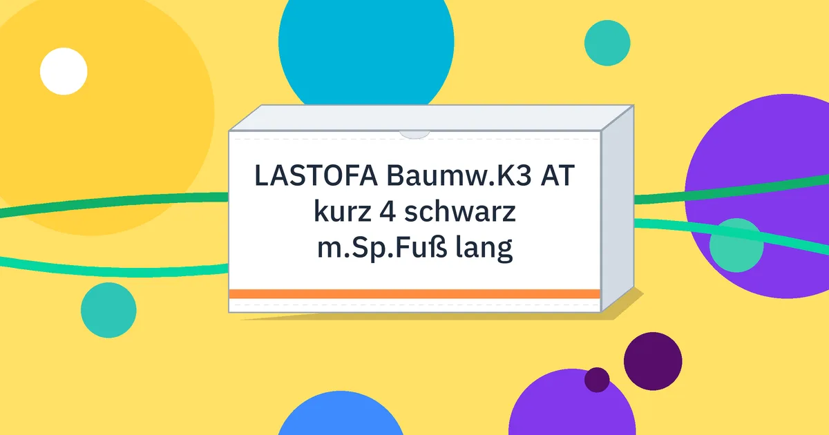 Symbolbild: Packung mit der Aufschrift LASTOFA Baumw.K3 AT kurz 4 schwarz m.Sp.Fuß lang (PZN 01958484) – Verfügbarkeit und Bezug in Apotheken in Frankfurt am Main