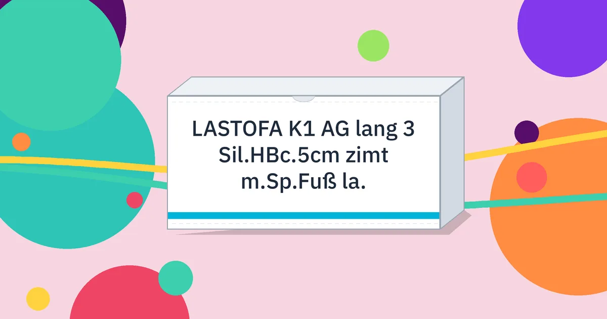Symbolbild: Packung mit der Aufschrift LASTOFA K1 AG lang 3 Sil.HBc.5cm zimt m.Sp.Fuß la. (PZN 13790825) – Verfügbarkeit und Bezug in Apotheken in Frankfurt am Main