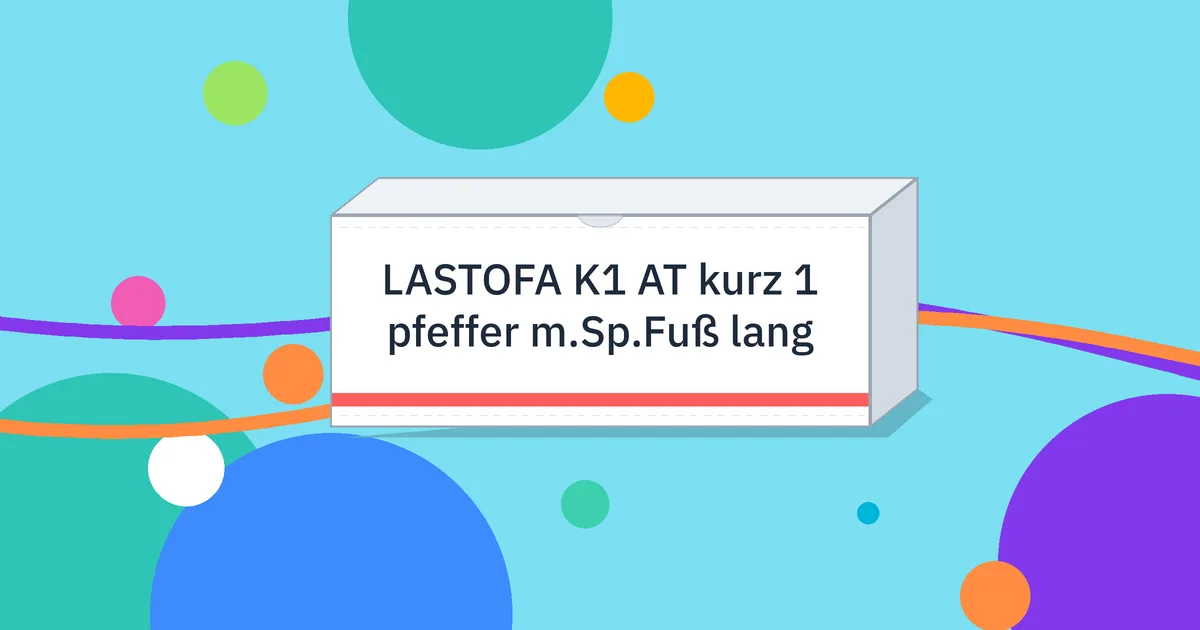Symbolbild: Packung mit der Aufschrift LASTOFA K1 AT kurz 1 pfeffer m.Sp.Fuß lang (PZN 13795308) – Verfügbarkeit und Bezug in Apotheken in Frankfurt am Main