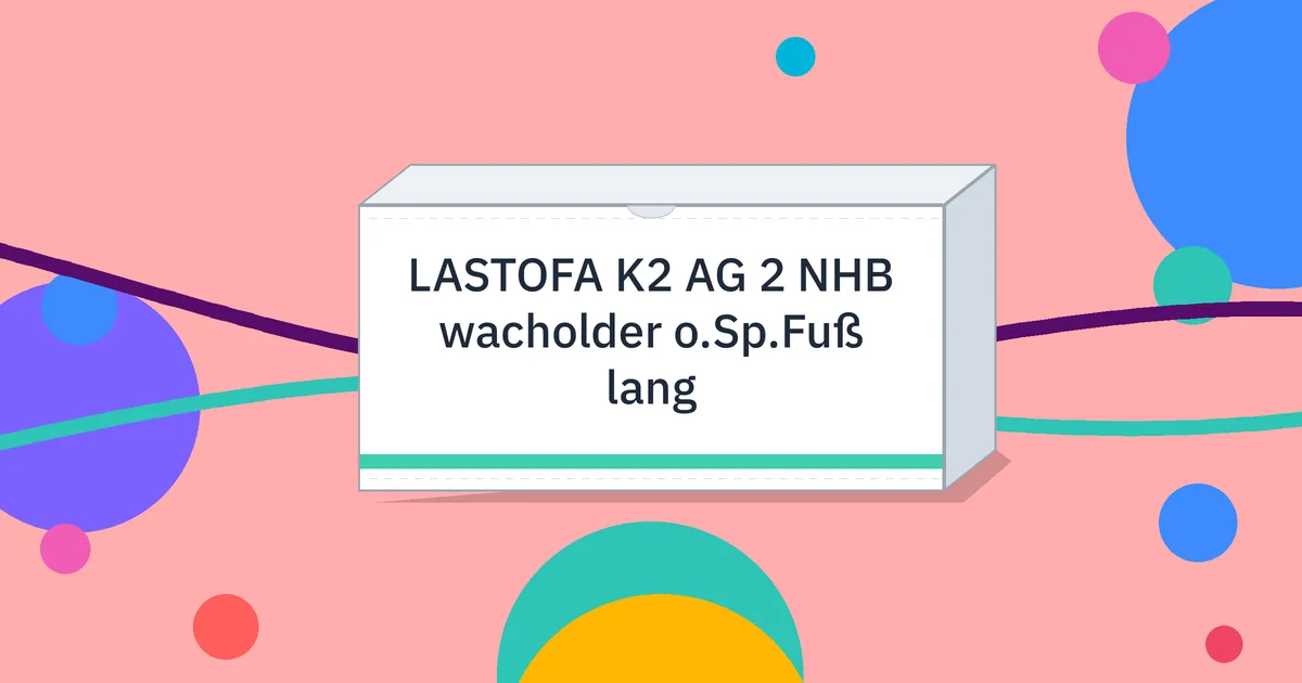 Symbolbild: Packung mit der Aufschrift LASTOFA K2 AG 2 NHB wacholder o.Sp.Fuß lang (PZN 14149473) – Verfügbarkeit und Bezug in Apotheken in Frankfurt am Main