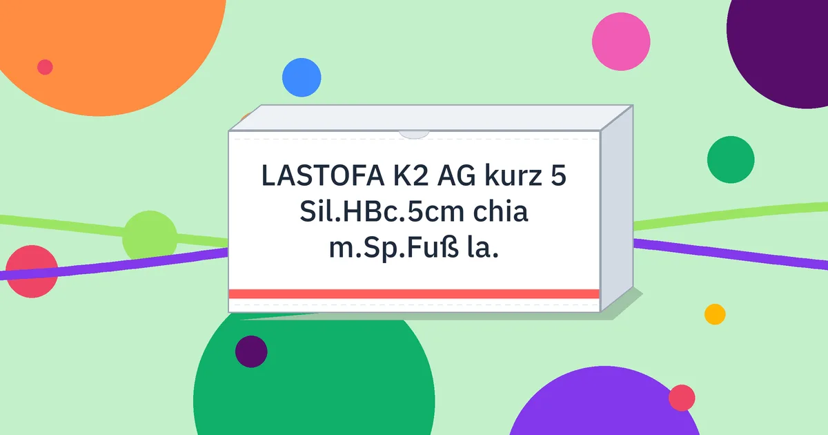 Symbolbild: Packung mit der Aufschrift LASTOFA K2 AG kurz 5 Sil.HBc.5cm chia m.Sp.Fuß la. (PZN 13806147) – Verfügbarkeit und Bezug in Apotheken in Frankfurt am Main
