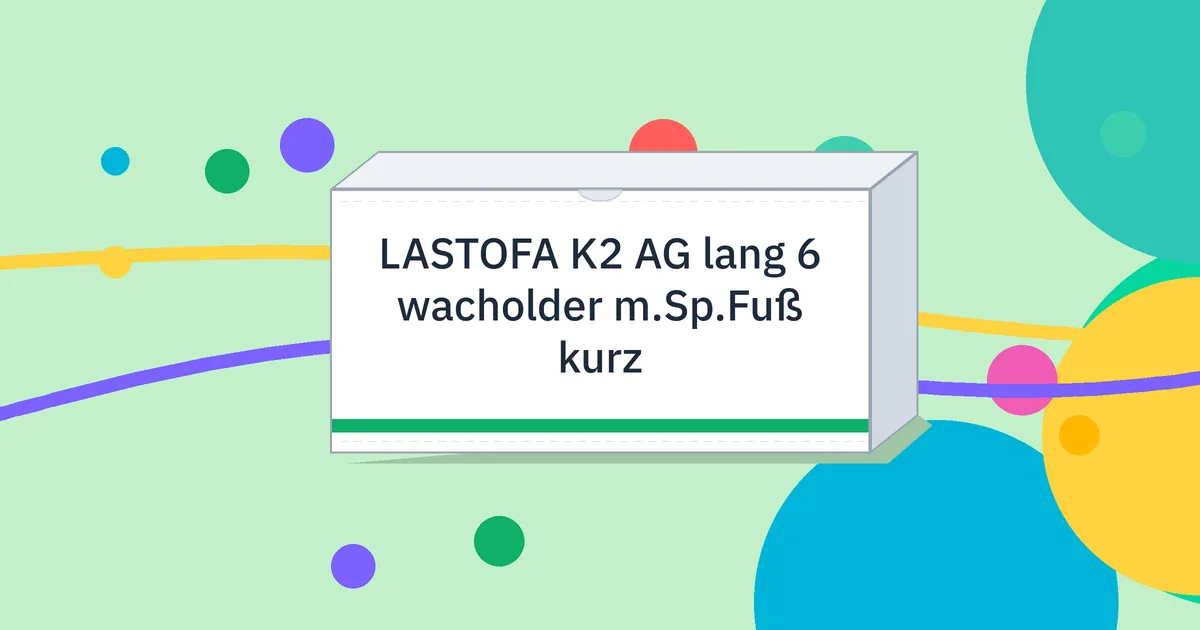 Symbolbild: Packung mit der Aufschrift LASTOFA K2 AG lang 6 wacholder m.Sp.Fuß kurz (PZN 13807483) – Verfügbarkeit und Bezug in Apotheken in Frankfurt am Main