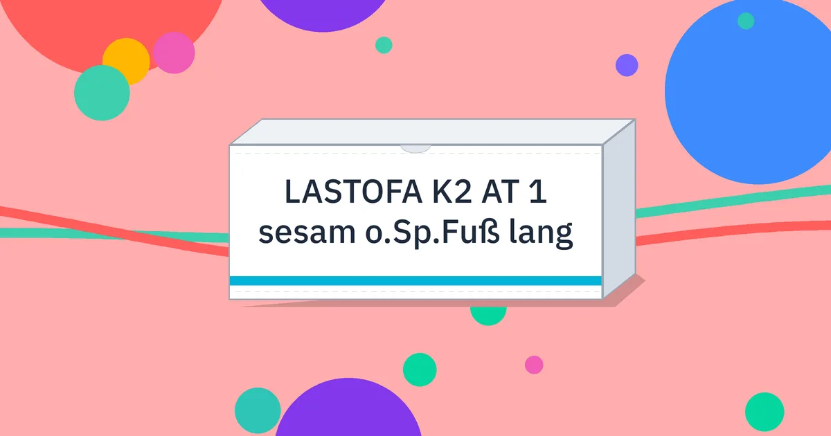 Symbolbild: Packung mit der Aufschrift LASTOFA K2 AT 1 sesam o.Sp.Fuß lang (PZN 14151406) – Verfügbarkeit und Bezug in Apotheken in Frankfurt am Main