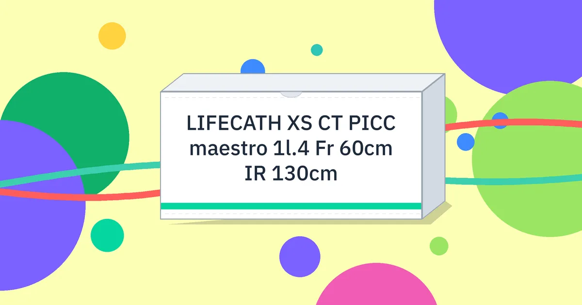 Symbolbild: Packung mit der Aufschrift LIFECATH XS CT PICC maestro 1l.4 Fr 60cm IR 130cm (PZN 19128027) – Verfügbarkeit und Bezug in Apotheken in Frankfurt am Main