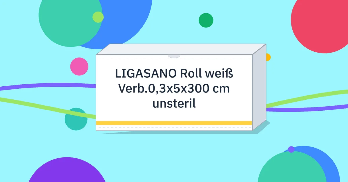 Symbolbild: Packung mit der Aufschrift LIGASANO Roll weiß Verb.0,3x5x300 cm unsteril (PZN 17250882) – Verfügbarkeit und Bezug in Apotheken in Frankfurt am Main